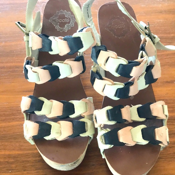Ecote | Shoes | Tricolor Browblushcream Wooden Wedge Sandals Urban ...